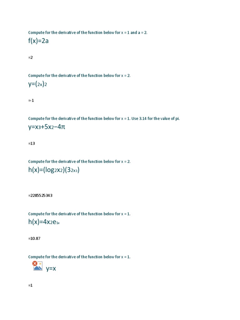 Derivatives Computation for Various Functions | PDF