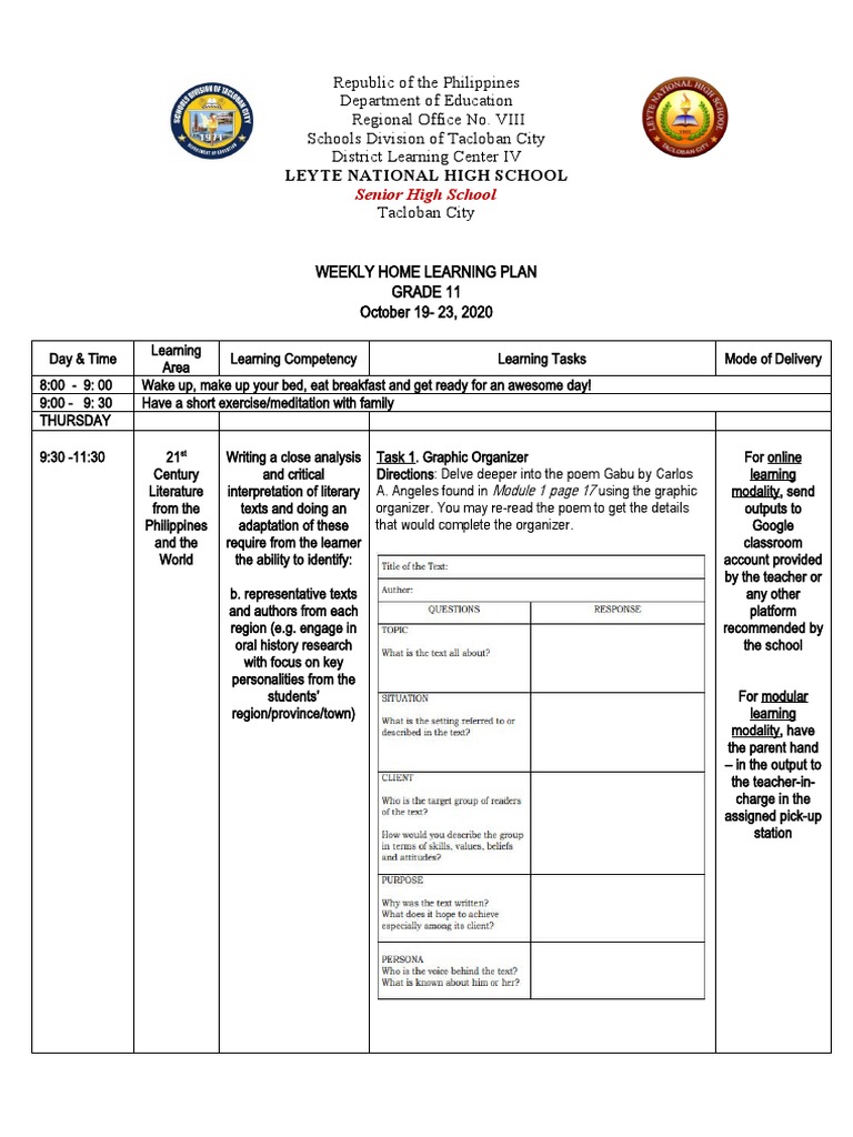Grade 11 Weekly Learning Plan | PDF | Behavior Modification | Learning