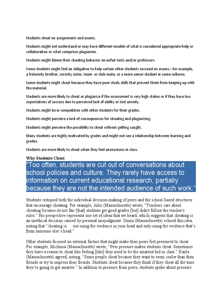 Why Students Cheat | PDF | Academic Dishonesty | Infidelity