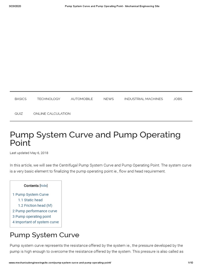 Pump System Curve and Pump Operating Point - Mechanical Engineering ...