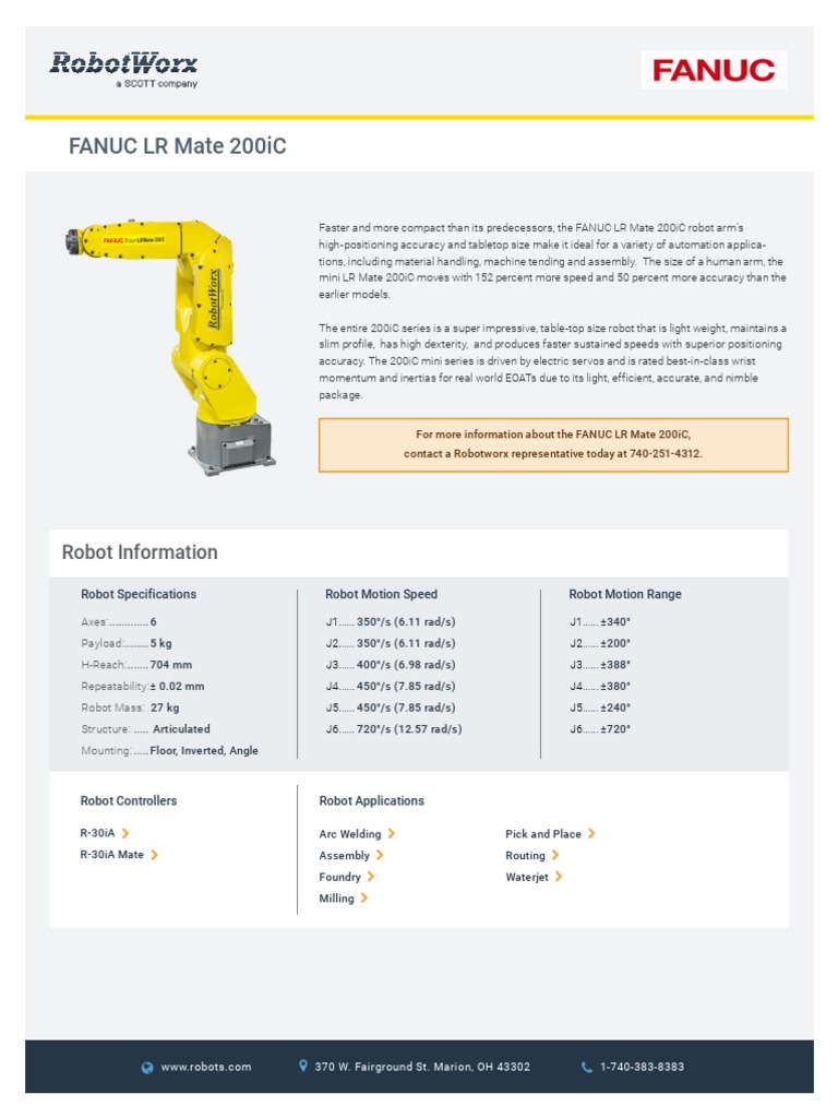 FANUC LR Mate 200ic Datasheet | PDF | Robot | Robotics