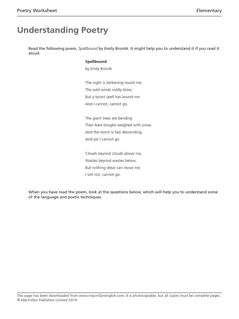 Poetry Worksheet Elementary | PDF | Rhyme | Poetry