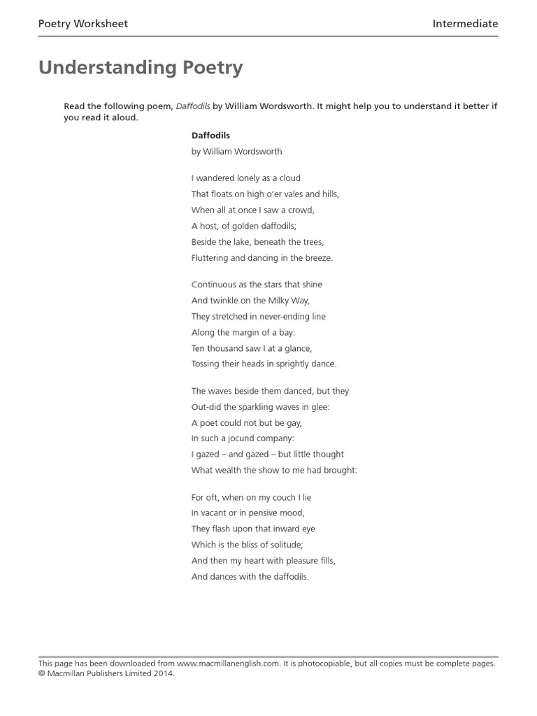 Poetry Worksheet Intermediate1 | PDF | Rhyme | Poetry