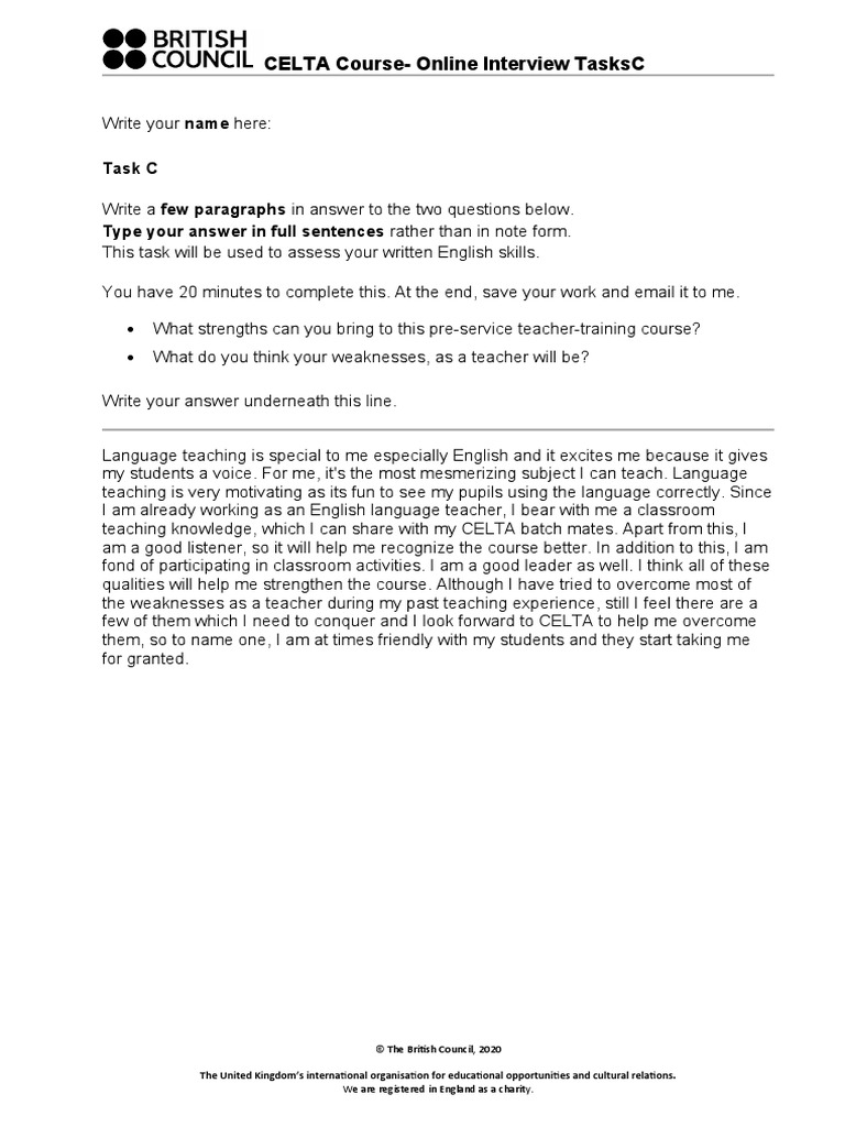 CELTA Online Interview Tasks C | PDF