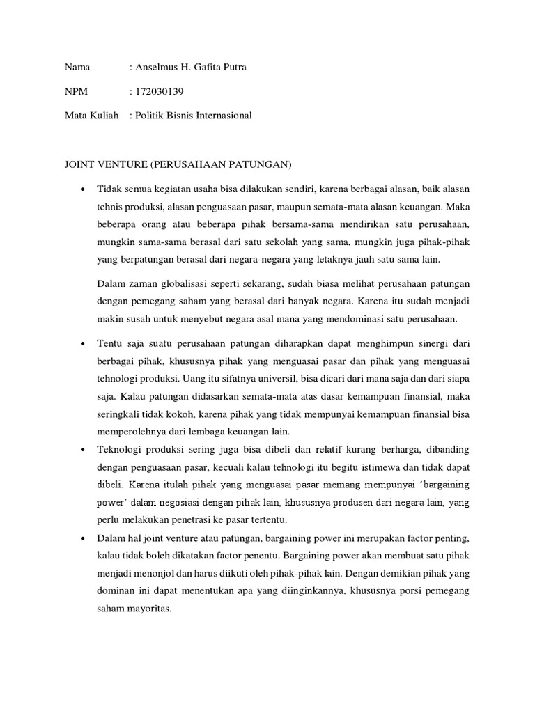 Contoh Perusahaan Joint Venture | PDF