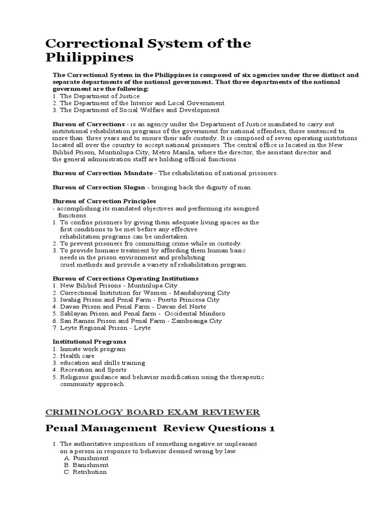 Overview of the Philippine Correctional System | PDF | Probation | Prison