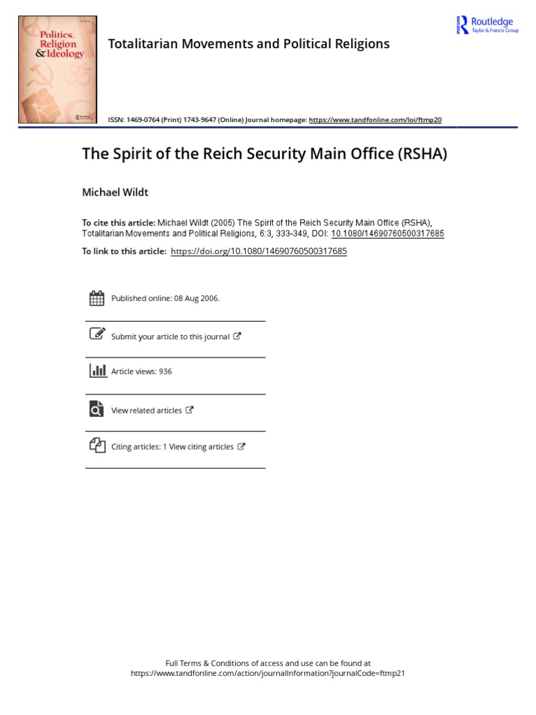 The Spirit of The Reich Security Main Office RSHA | PDF | Gestapo ...