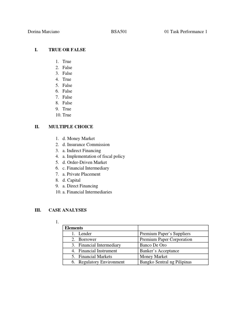 Financial Markets - 01 Task Performance 1 | PDF