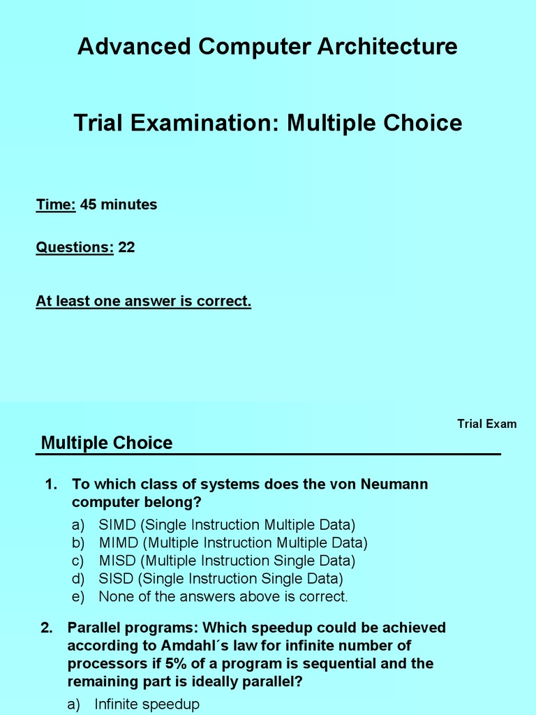 Trial Exam | PDF | Cache (Computing) | Parallel Computing
