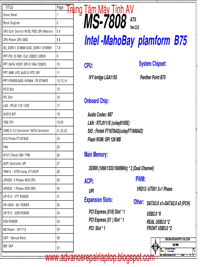 Intel - Mahobay Plamform B75: System Chipset: Cpu | PDF | Electronics ...