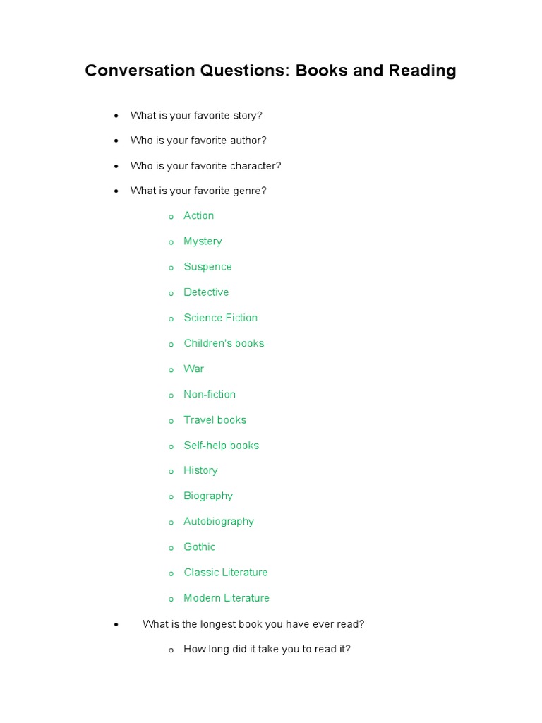 ESL Conversation Questions: Books | PDF | Books