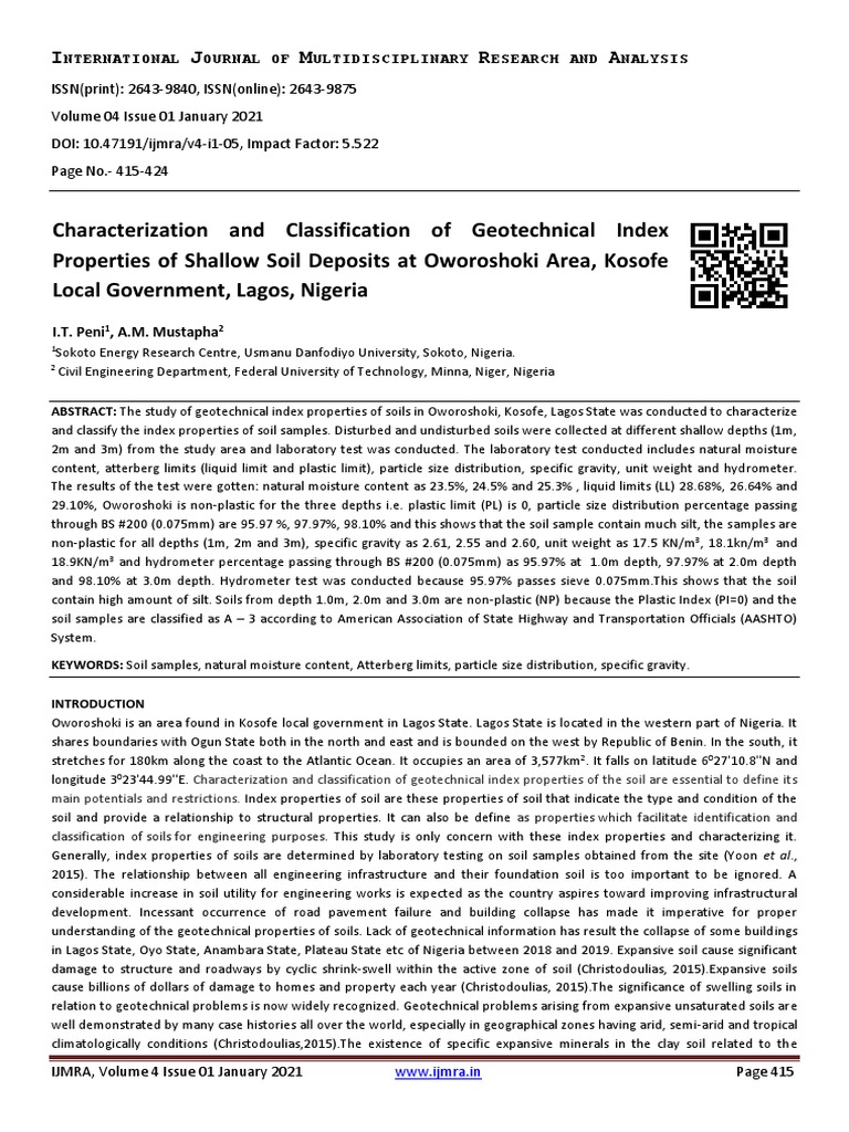 Characterization and Classification of Geotechnical Index Properties of Shallow Soil Deposits at ...