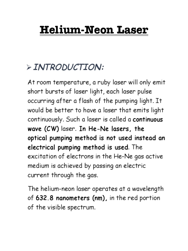 Helium Neon Laser | Download Free PDF | Laser | Electrodynamics