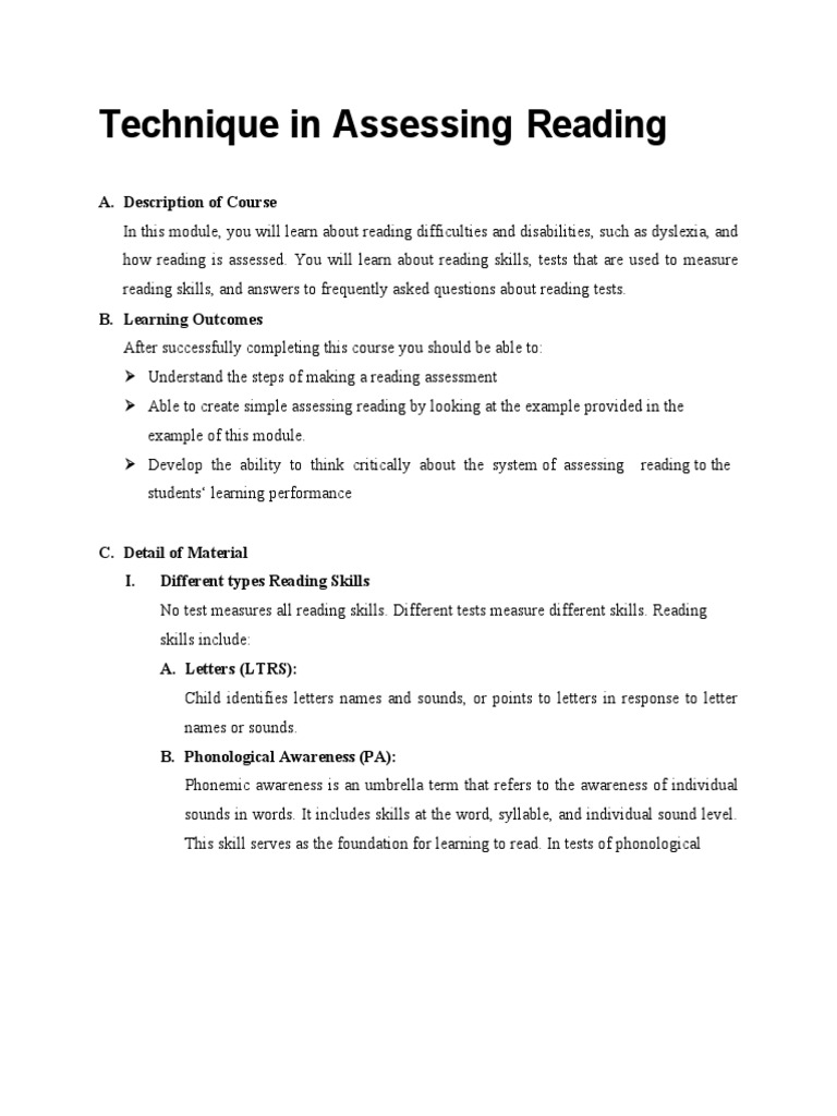 Assessing Reading Skills: A Breakdown of Techniques for Evaluating ...