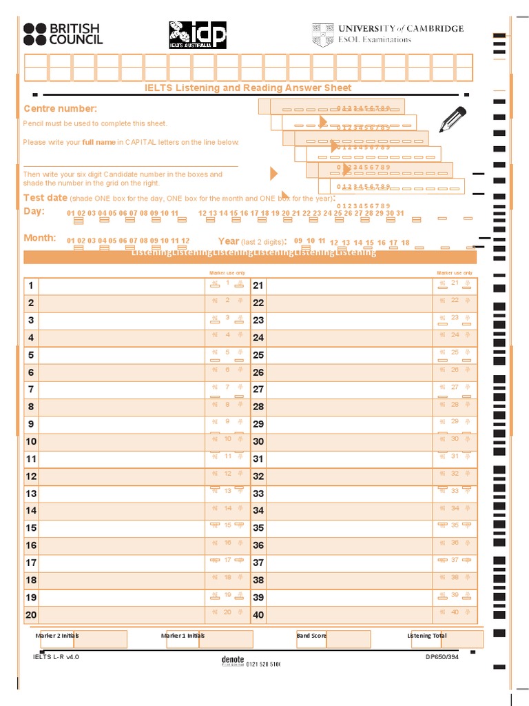 IELTS Listening Answer Sheet | PDF | International English Language ...