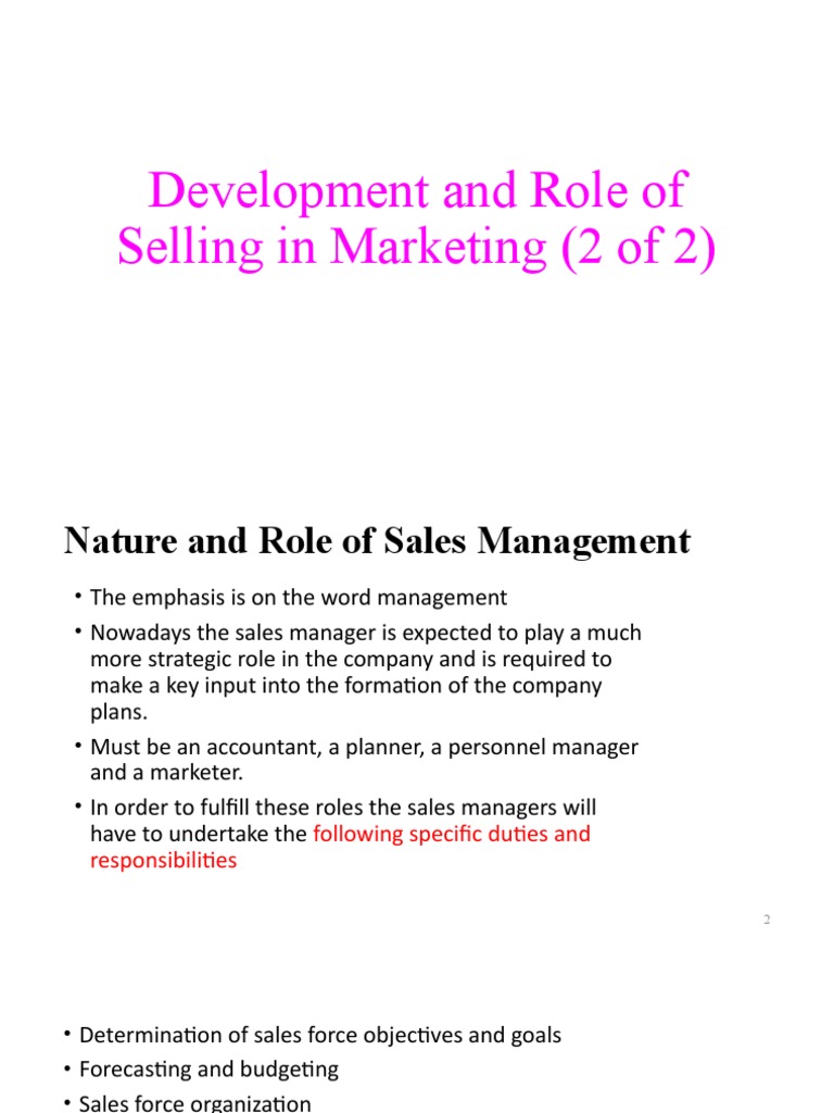 Development and Role of Selling in Marketing (2 of 2) | PDF | Marketing ...