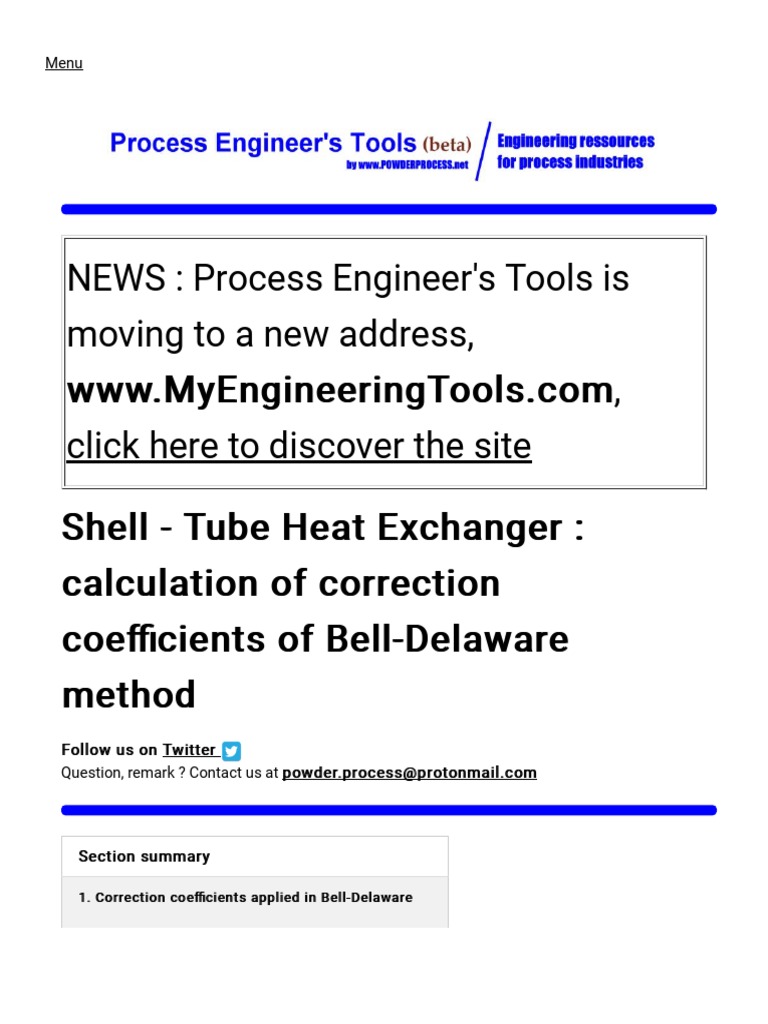 Bell Delaware Method - Calculation of Correction Coefficients For Shell ...