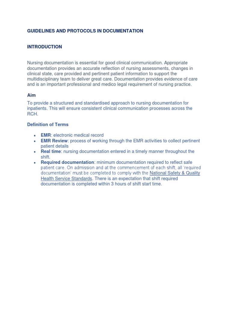GUIDELINES AND PROTOCOLS IN DOCUMENTATION - Hce | PDF | Electronic ...
