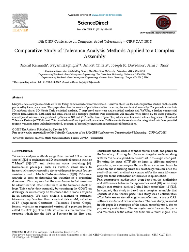 Comparative Study Of Tolerance Analysis Methods Pdf Engineering