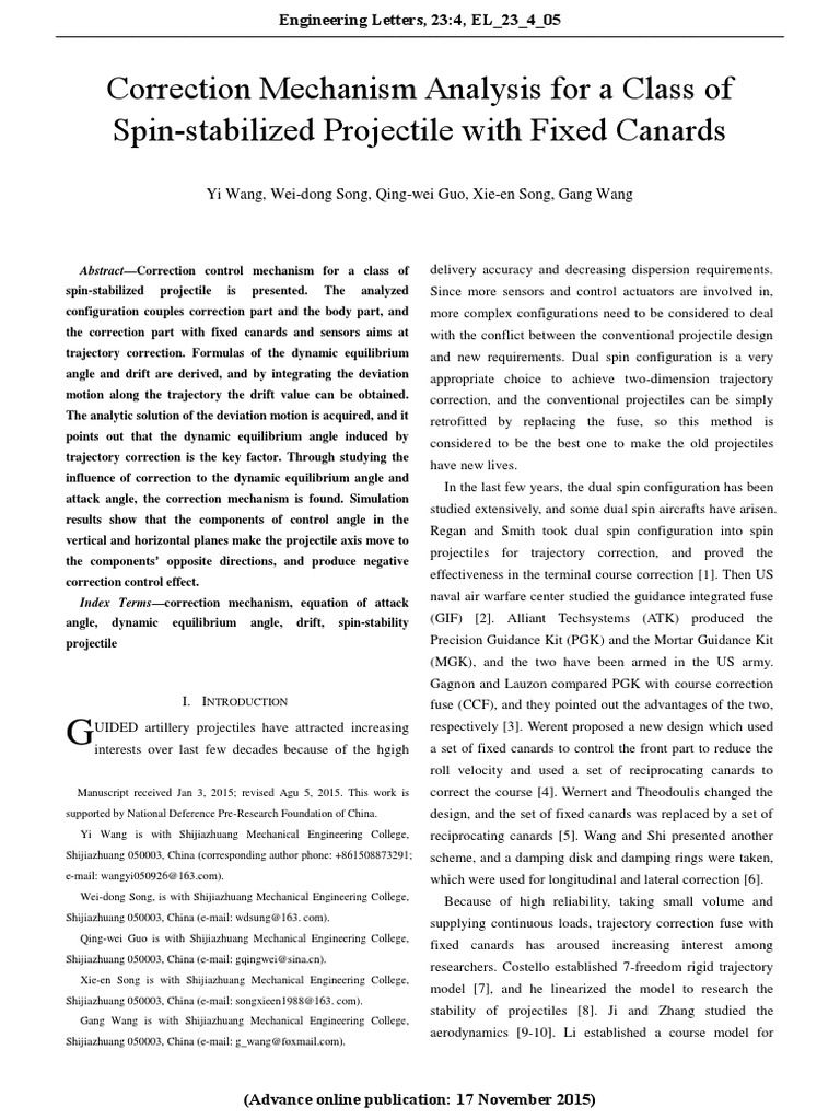 Correction Mechanism Analysis For Spin Stabilized Projectiles | PDF ...