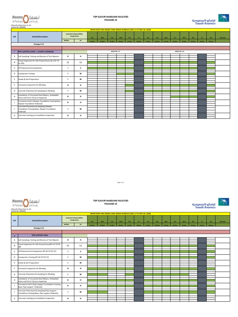 Two Weeks Look Ahead Schedule As of Dec-13 To DEC-26 | PDF | Concrete ...