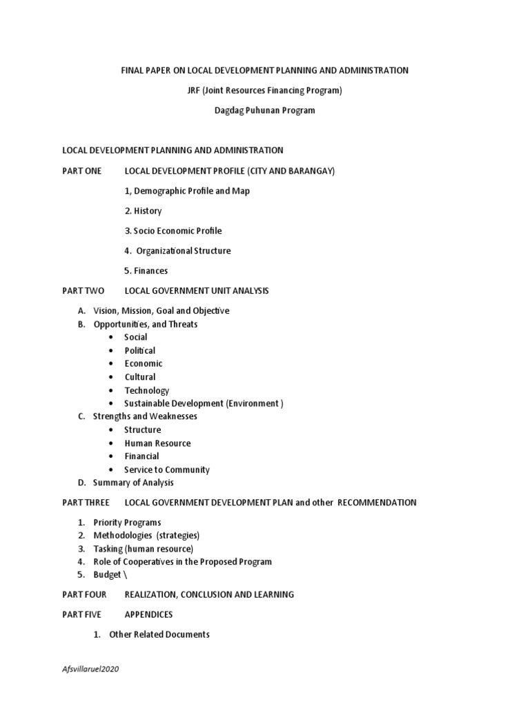 Local Development Planning and Administration Final Paper | PDF ...