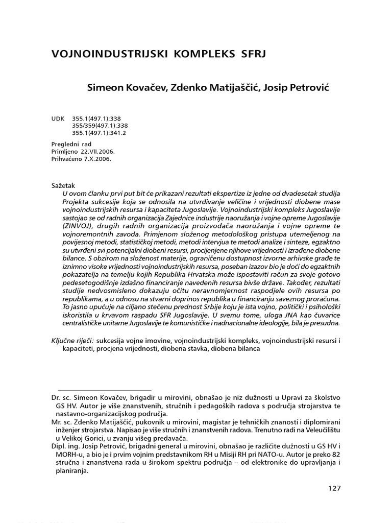 Vojnoindustrijski Kompleks SFRJ | PDF