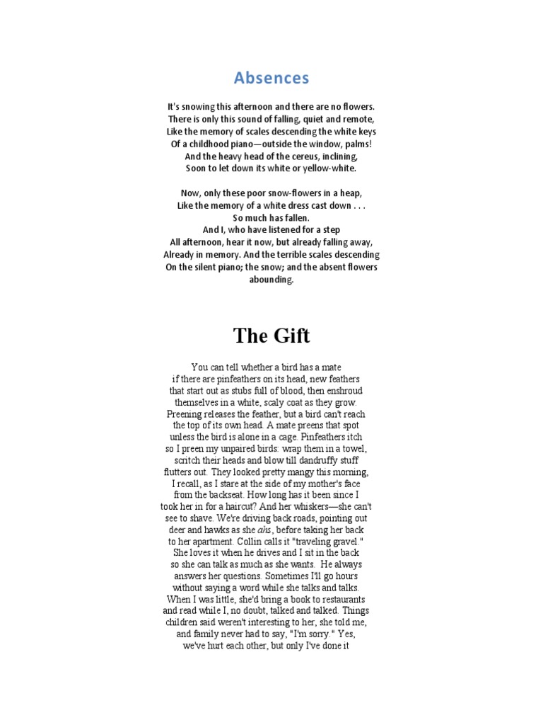 Poetry Reflecting on Absence and Memory | PDF | Poetry