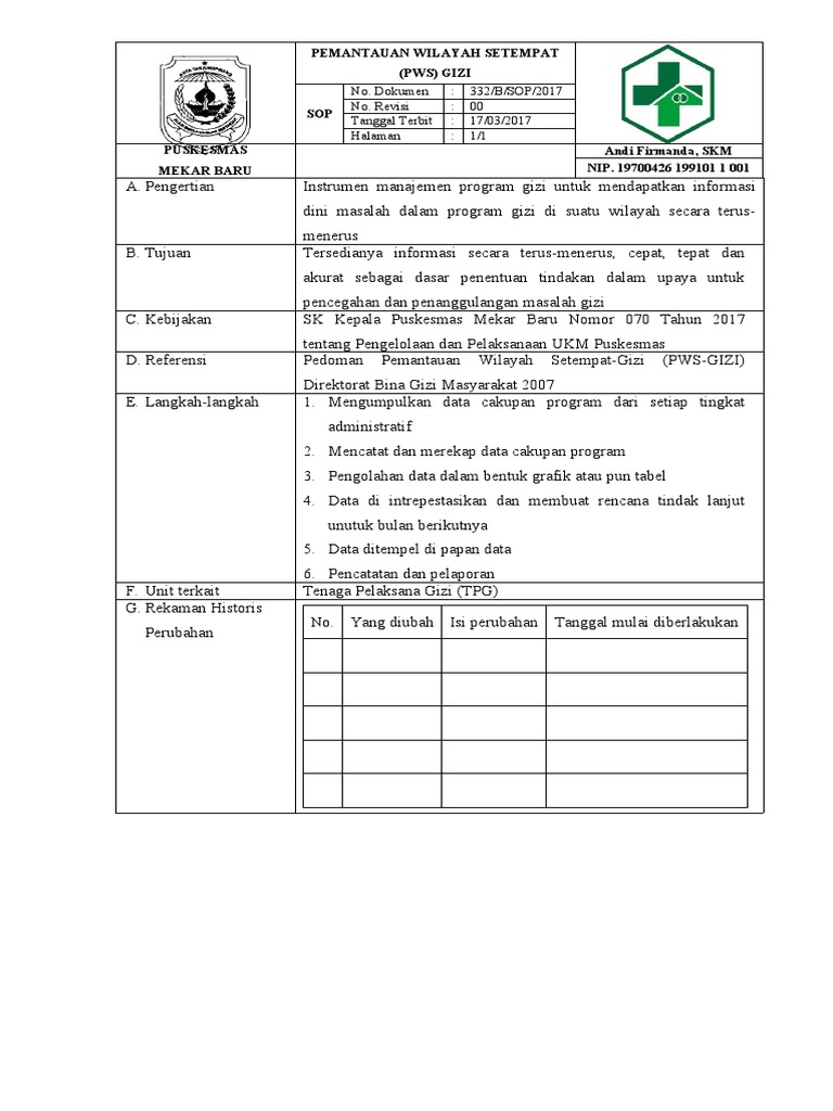 Sop PWS Gizi | PDF | Bisnis