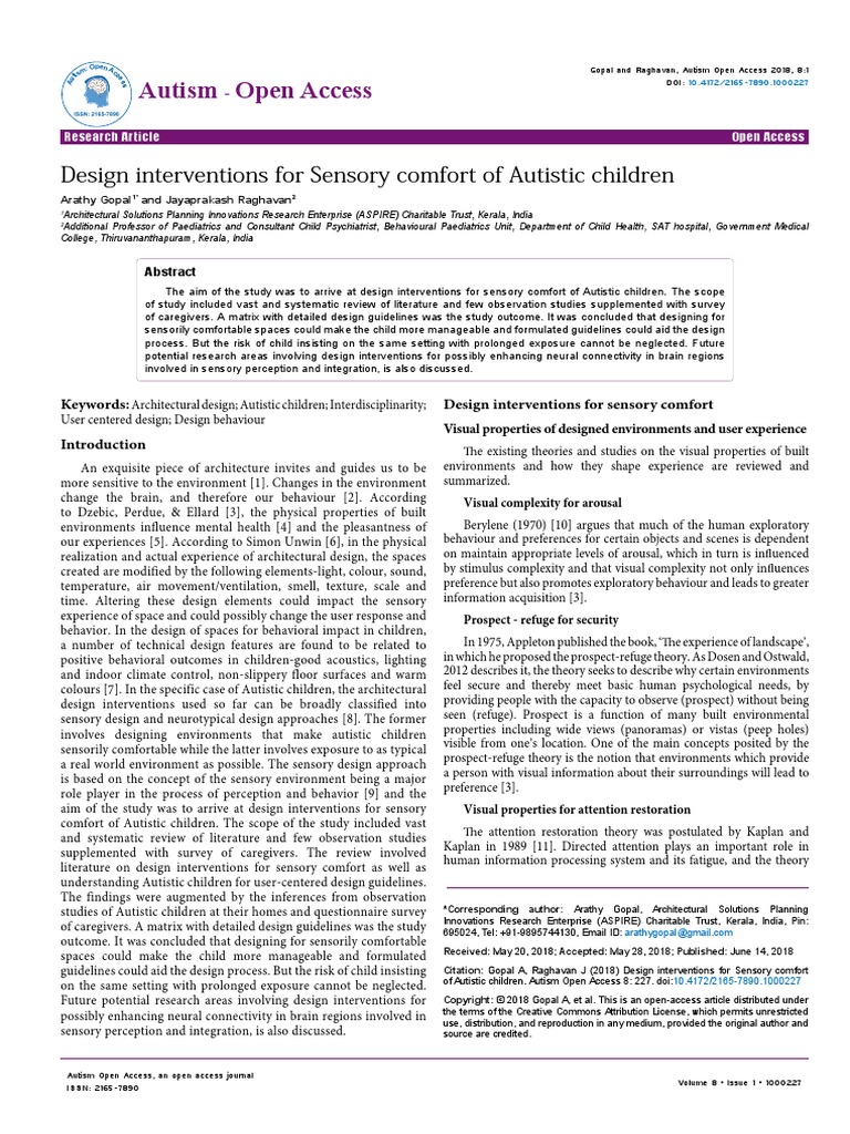 Autism Open Access: Design Interventions For Sensory Comfort of ...