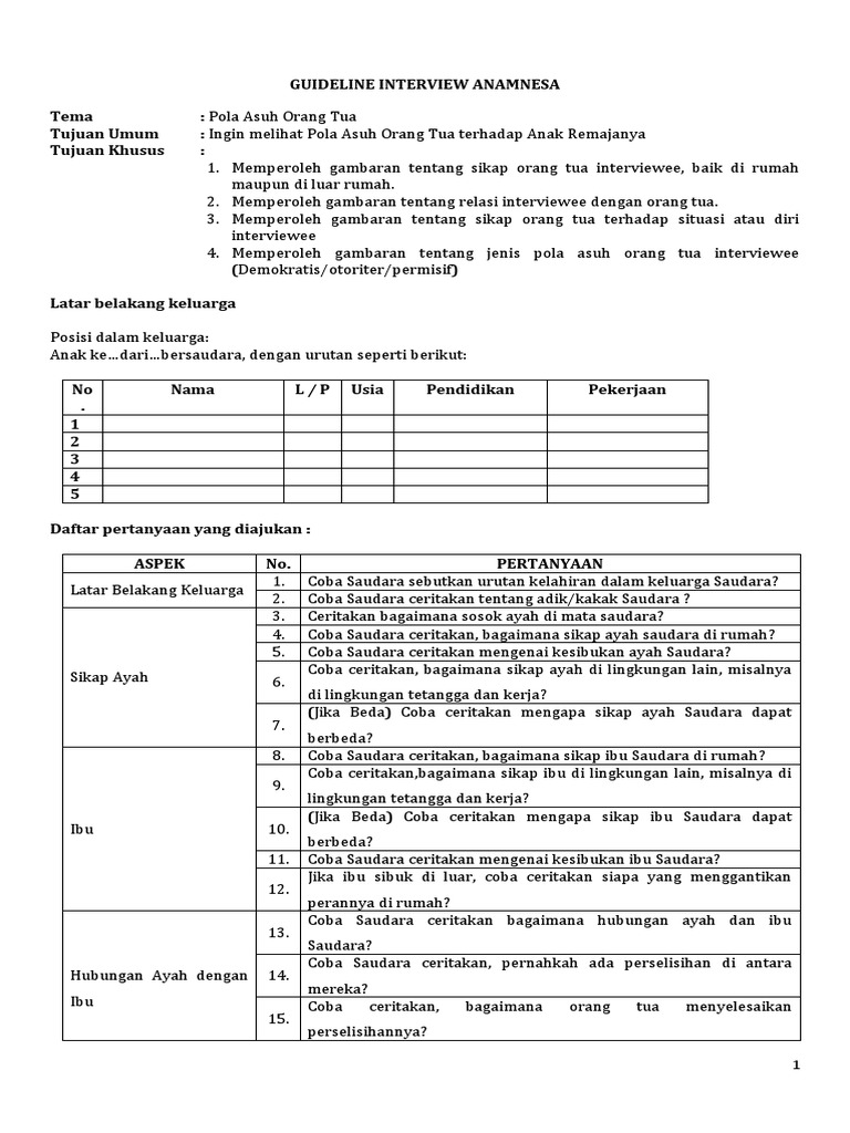 Guideline Interview Anamnesa | PDF
