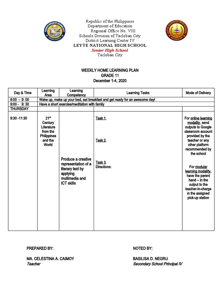 Weekly Home Learning Plan - Week9 | Download Free PDF | Pedagogy | Cognition