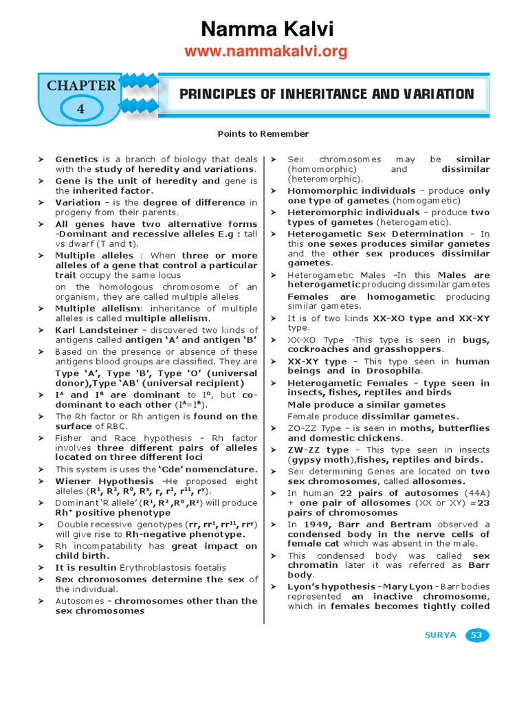 Namma Kalvi 12th Bio-Zoology Unit II Surya Biology Guide em | PDF | Dominance (Genetics) | Allele