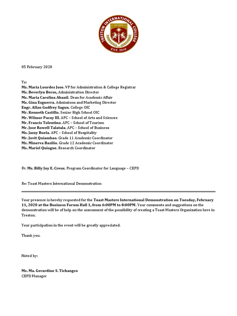 ToastMasters Demo Invites - StratCom | PDF