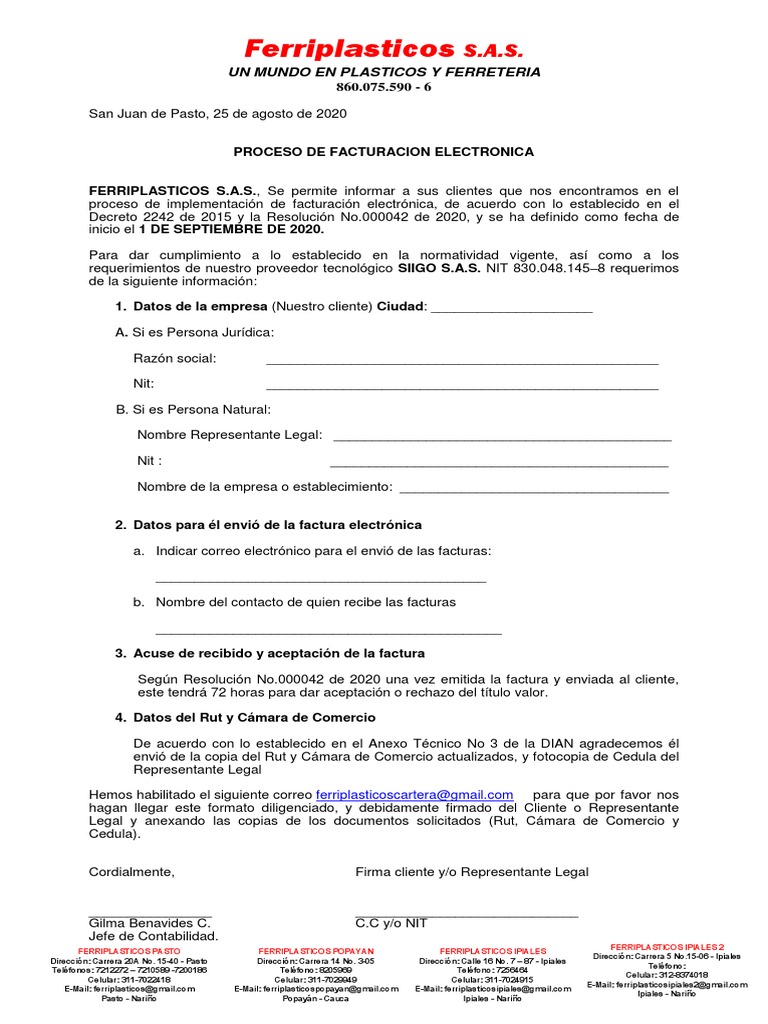 Carta Implementacion de Facturacion Electronica | PDF | Business | Science