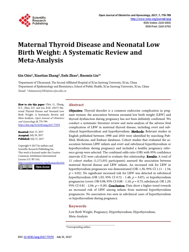 Maternal Thyroid Disease and Neonatal Low Birth Weight | PDF | Thyroid ...