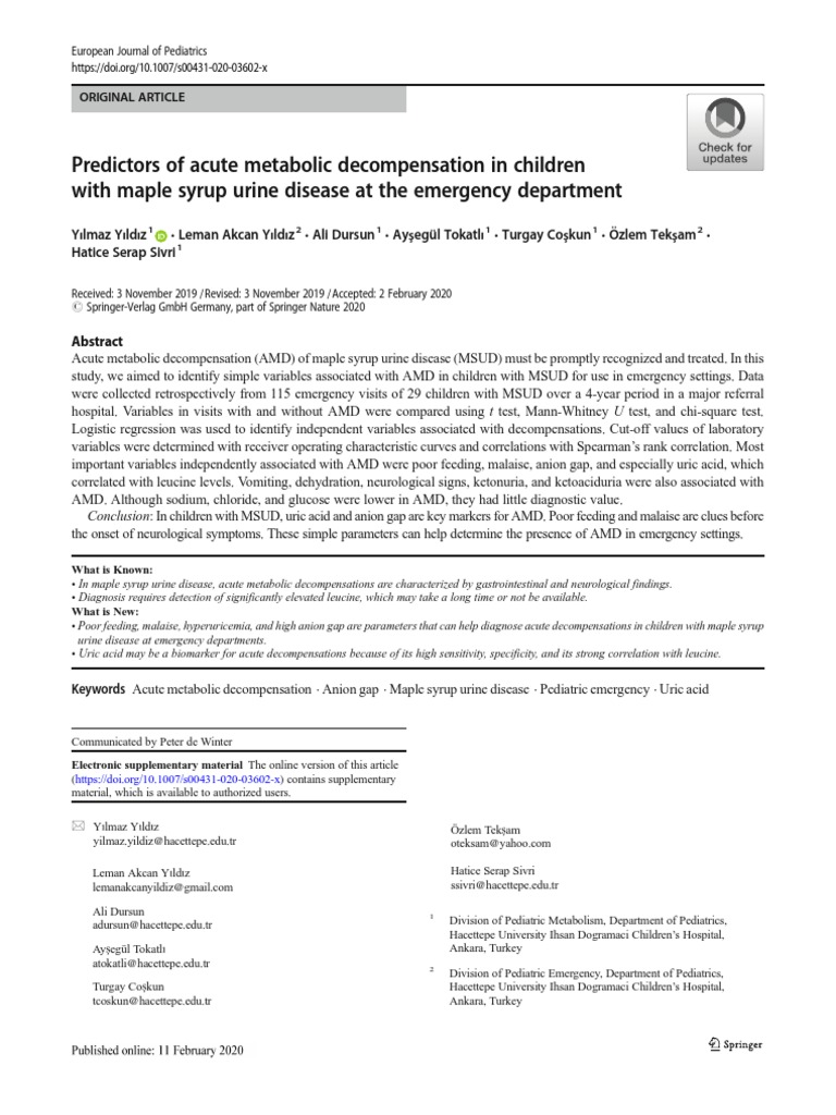 Predictors of Acute Metabolic Decompensation in Children With Maple ...