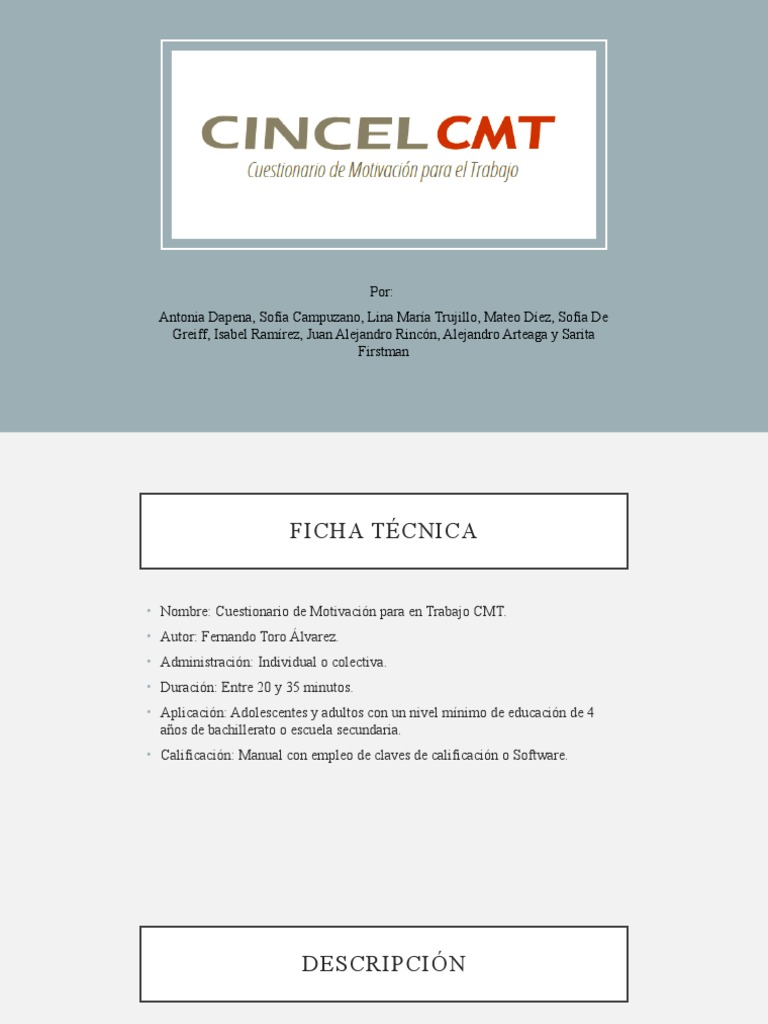 Cuestionario Motivacional para El Trabajo CMT | PDF | Comportamiento | Motivación