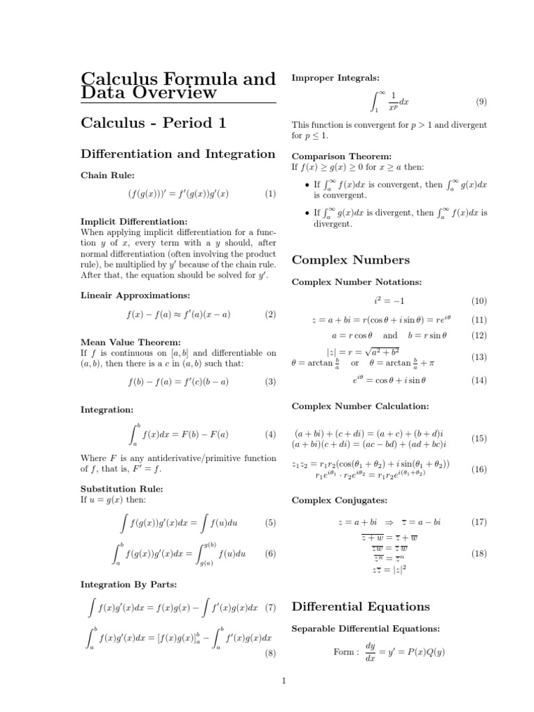 Calculus Formula And Data Overview Pdf Maxima And Minima Derivative