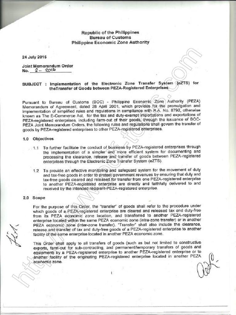 JMO 2 2015 E Zone Transfer System Between PEZA Enterprises - Optimized ...