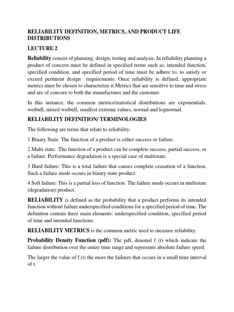Reliability Definition | PDF | Reliability Engineering | Probability ...