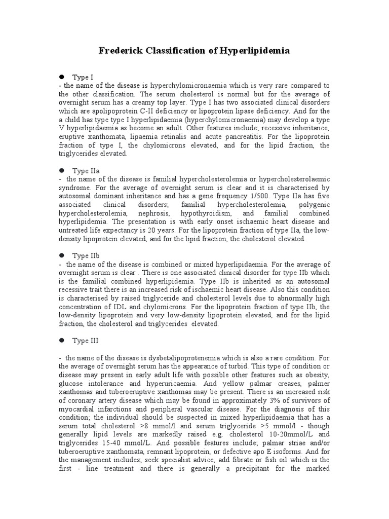 Frederick Classification of Hyperlipidemia | PDF | Lipoprotein ...