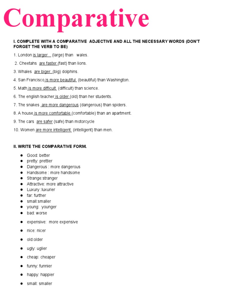 Comparative and Superlative Exercises | PDF | Grammar | Language Mechanics