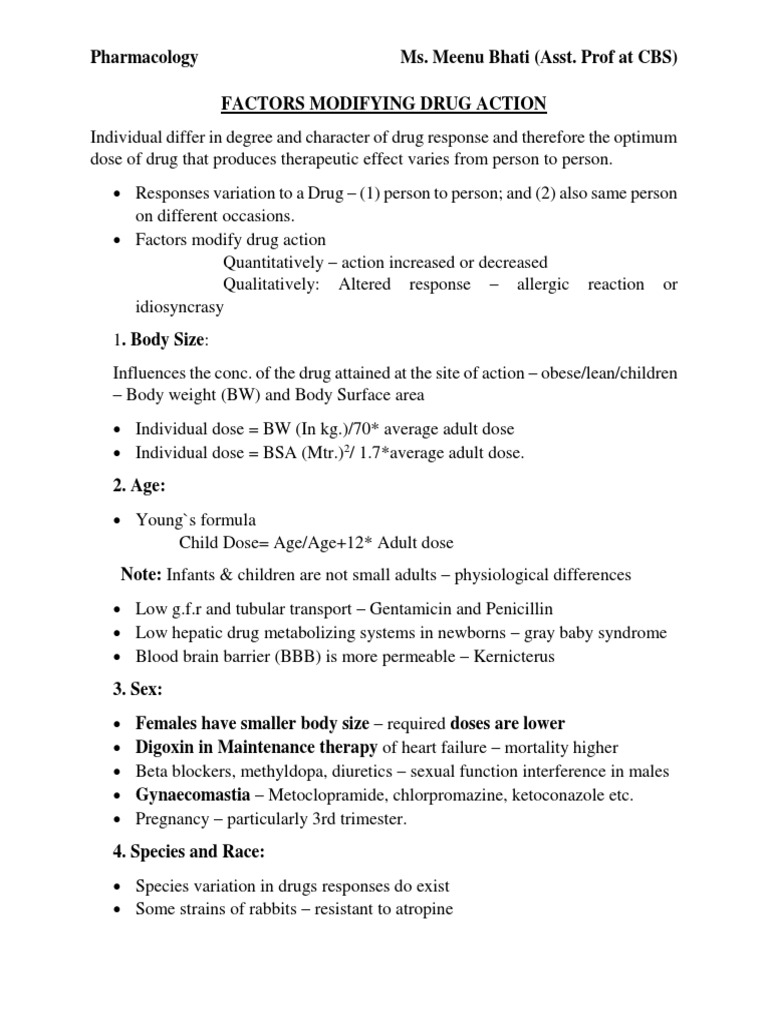 Factors Modifying Drug Actions | PDF | Pharmacogenomics | Medical ...