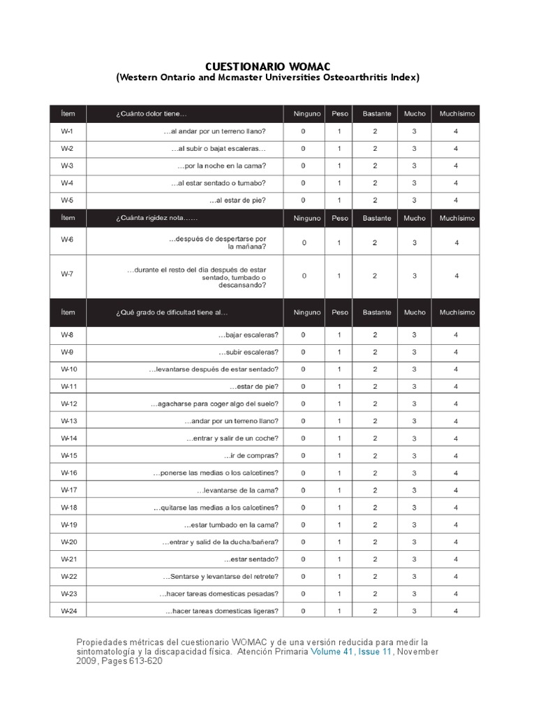 Cuestionario Womac | PDF