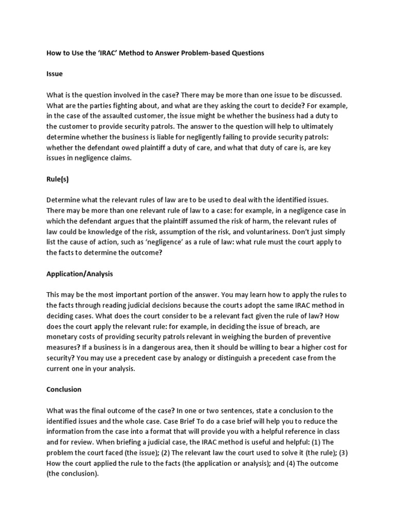 Mastering the IRAC Method for Legal Analysis | PDF