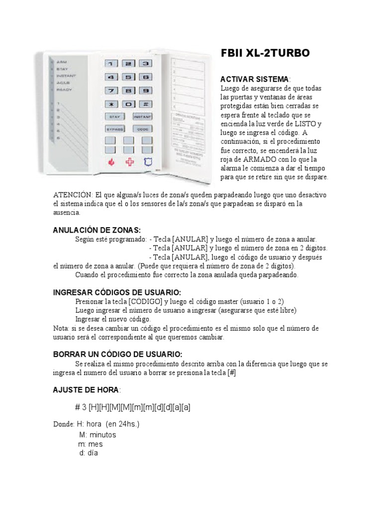 Instrucciones de uso del sistema de alarma FBII XL-2TURBO | PDF ...