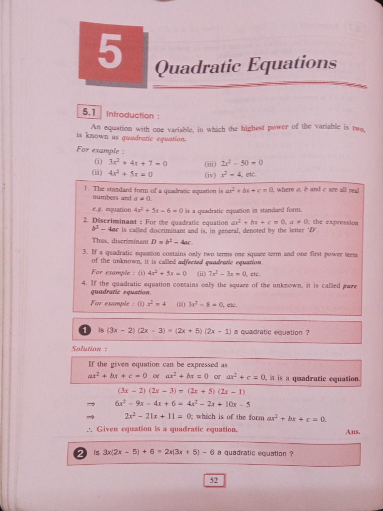Chapter 5 Quadratic Equations | Download Free PDF | Quadratic Equation ...
