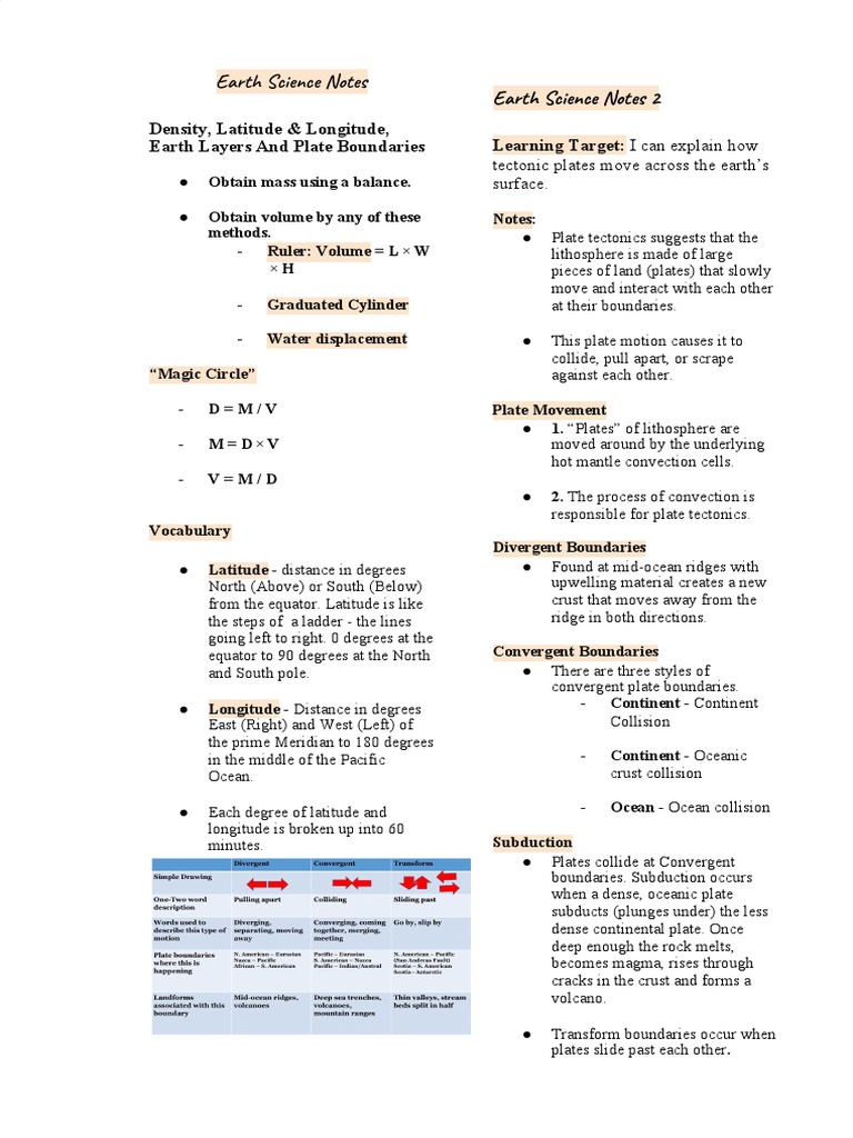 Earth Science Notes | PDF | Plate Tectonics | Earth Sciences