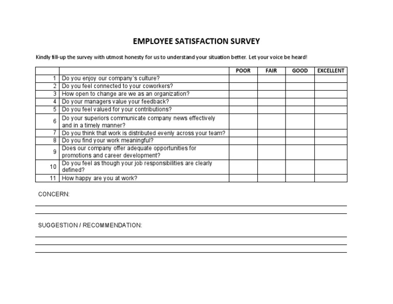 Employee Satisfaction Survey Form | PDF